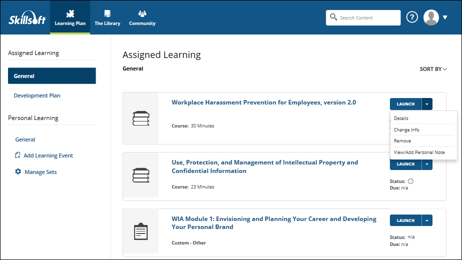 Manage Assigned Learning
